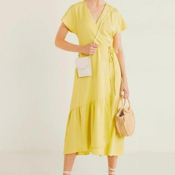 Mango | Dresses | New Mango Yellow Maria Wrap Dress Us 2 | Poshmark